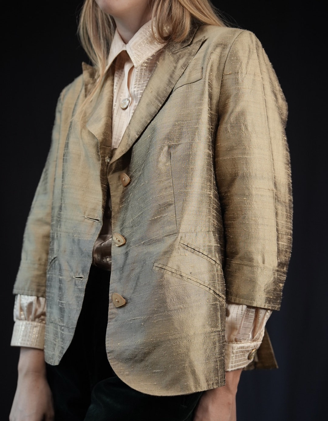 Golden Vintage Silk Blazer Jacket - Etsy