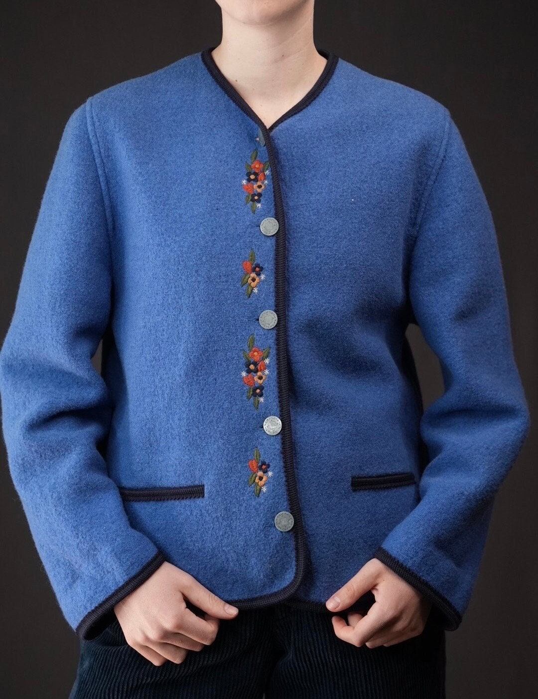 Giesswein Boiled Wool Jacket in Blue With Flower Embroidery Made in ...