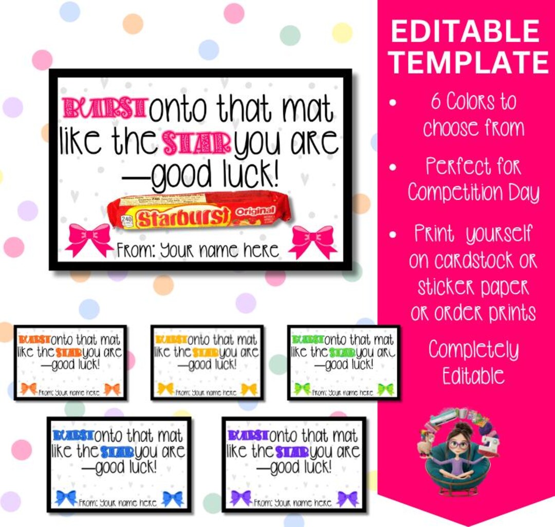 Starburst Cheer Tag: Good Luck Favor, Editable Template (digital ...