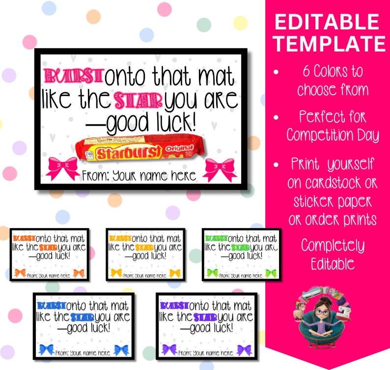 Starburst Cheer Tag: Good Luck Favor, Editable Template (digital ...