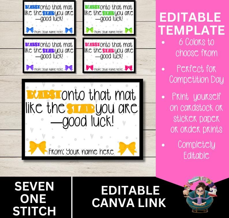 Starburst Cheer Tag: Good Luck Favor, Editable Template (digital ...