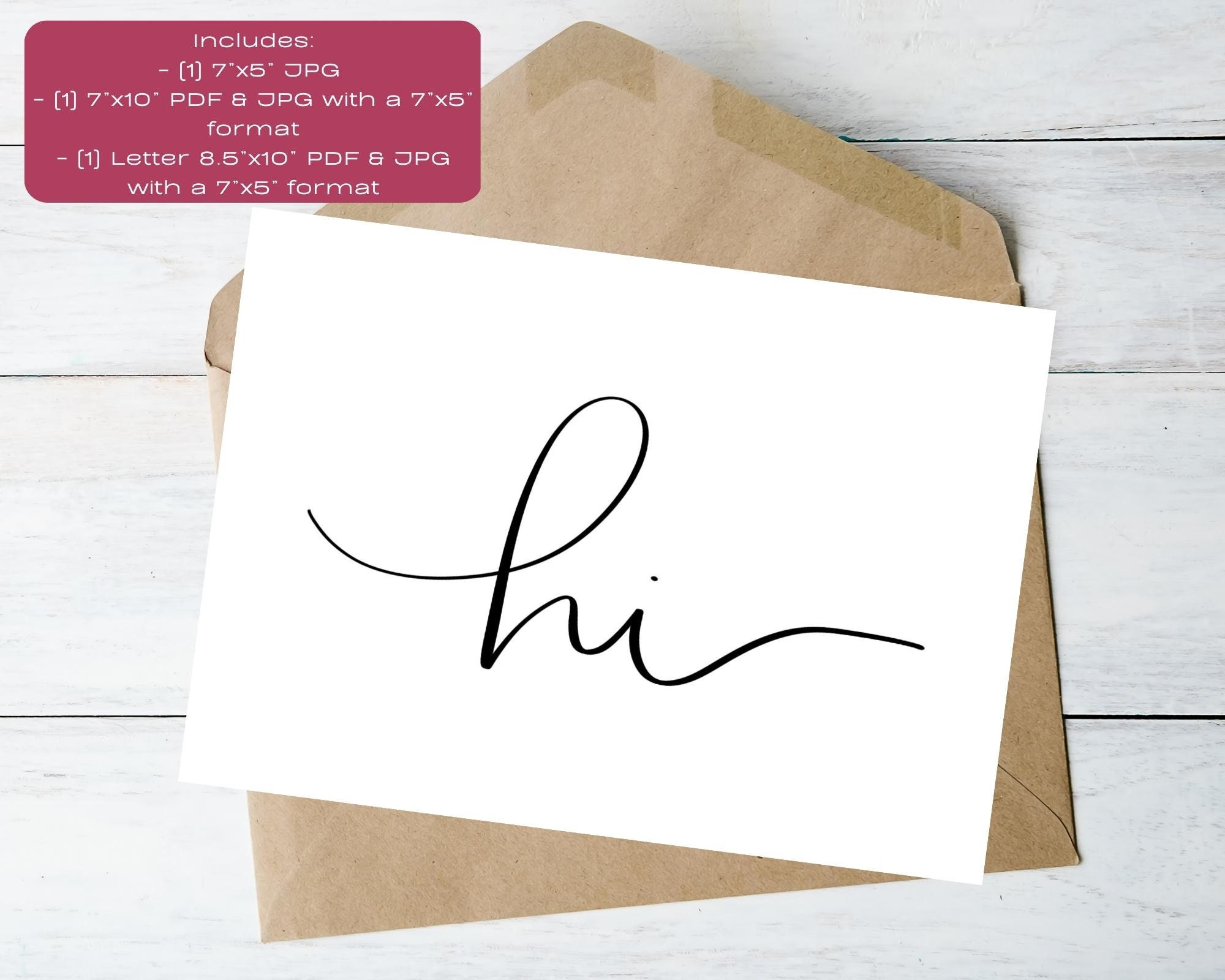 Printable Hi Card, Digital Download, Digital Print, Printable Card ...