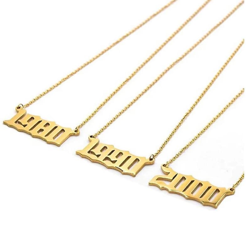 Angel Number Necklace, Birth Year Necklace, Gothic Lucky Numbers ...