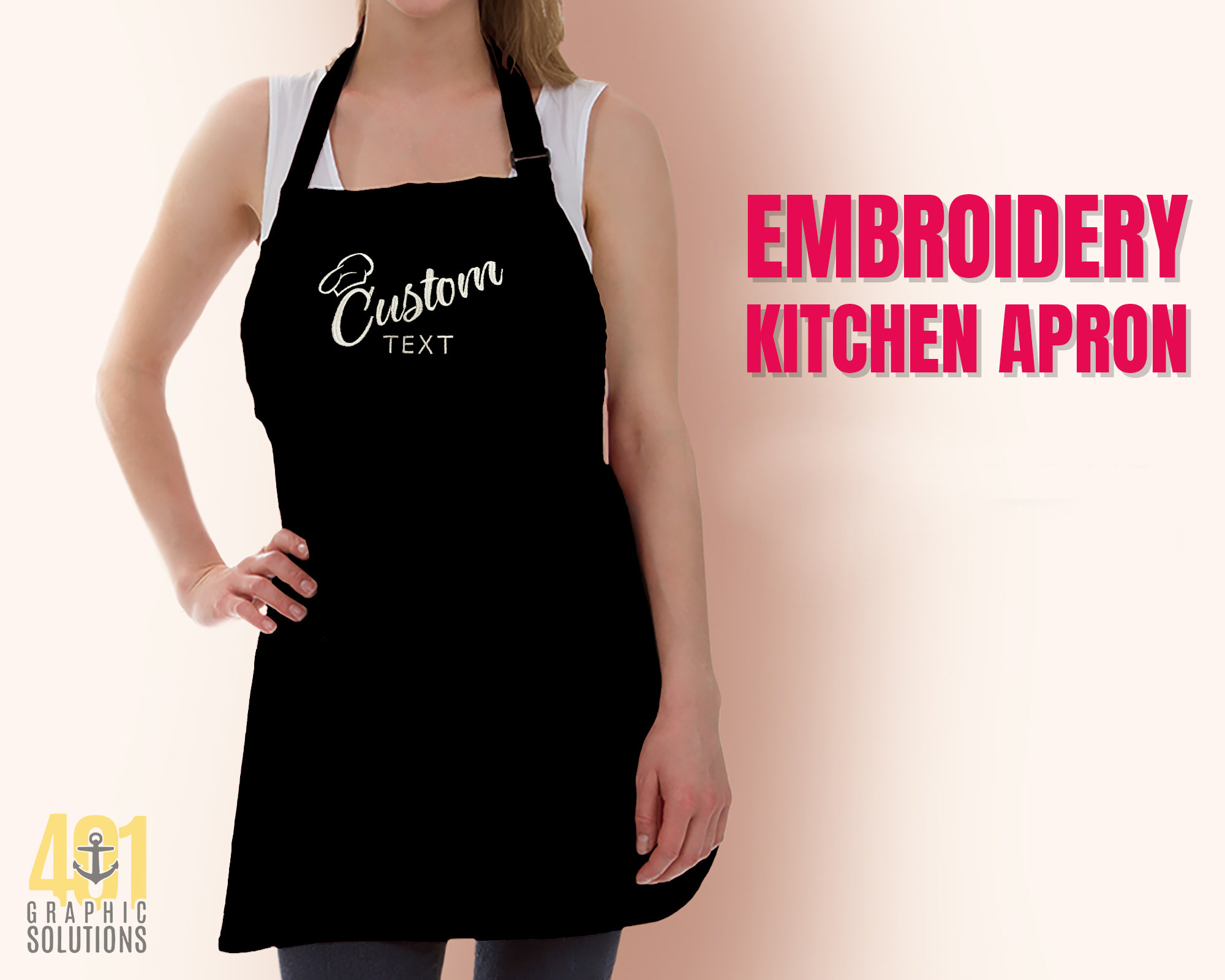 Custom EMBROIDERY Apron, Kitchen Embroidered Apron, Name Aprons With ...