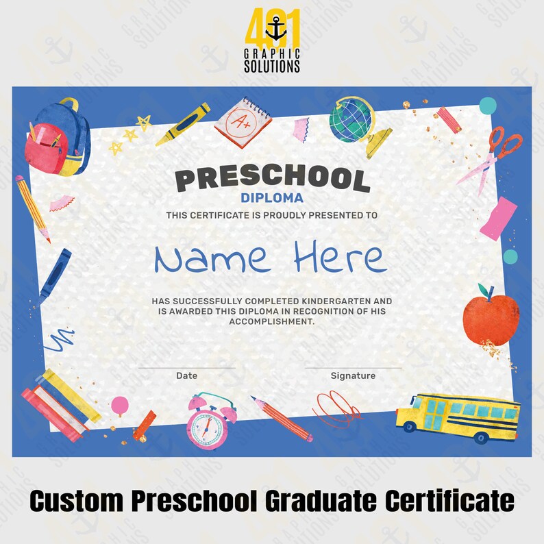Custom Preschool Graduate Certificate, Preschool Diploma Certificate ...
