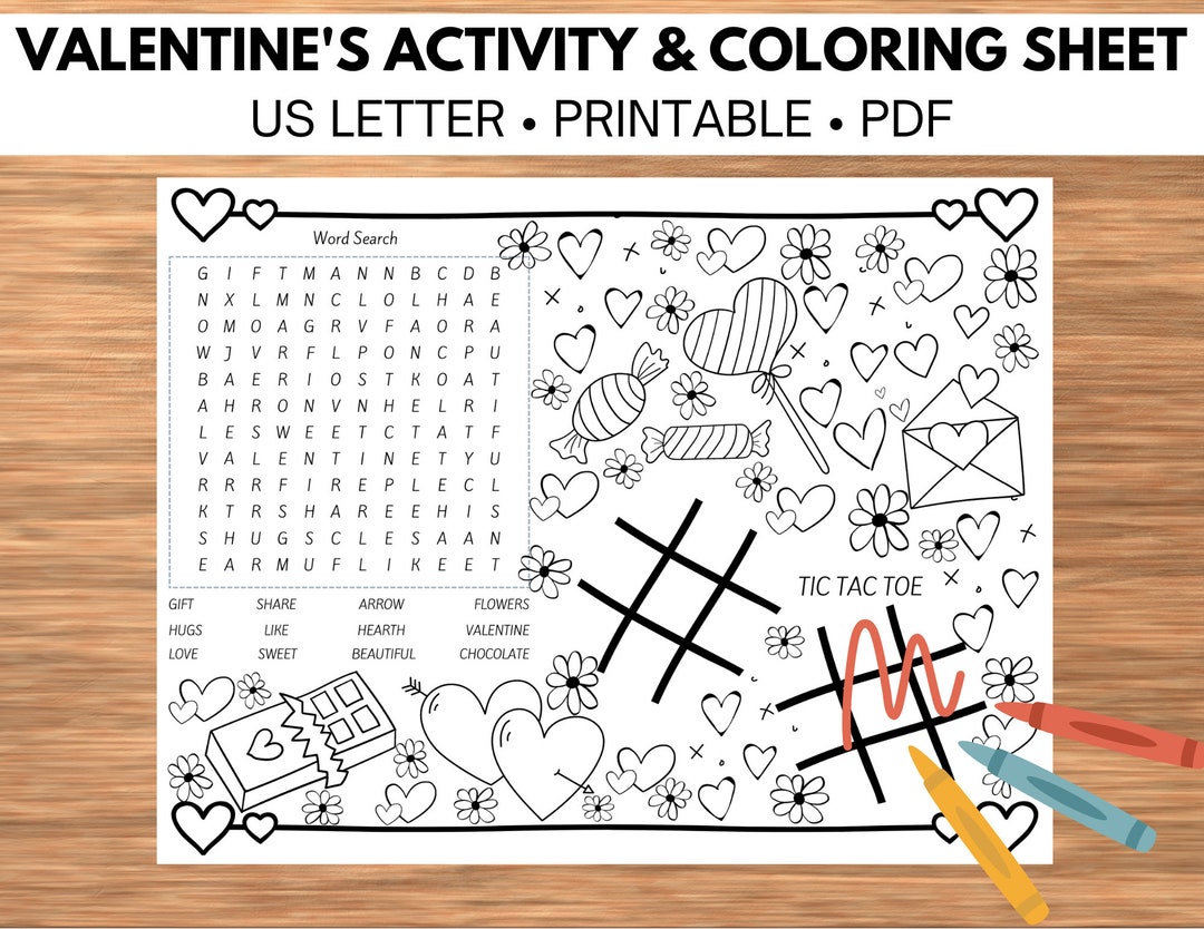 Valentine's Day Coloring and Activity Sheet - Etsy