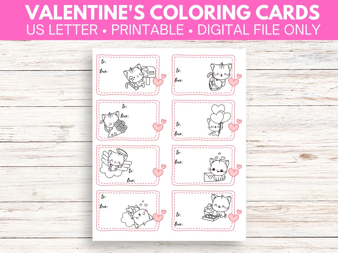 Printable Valentine's Coloring Cards - Etsy