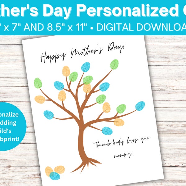 Mothers Day Thumbprint Card - Etsy