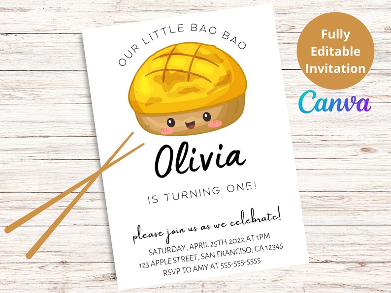 Bao Bao Editable Invitation - Pineapple Bun, Dumpling, 1st Birthday ...