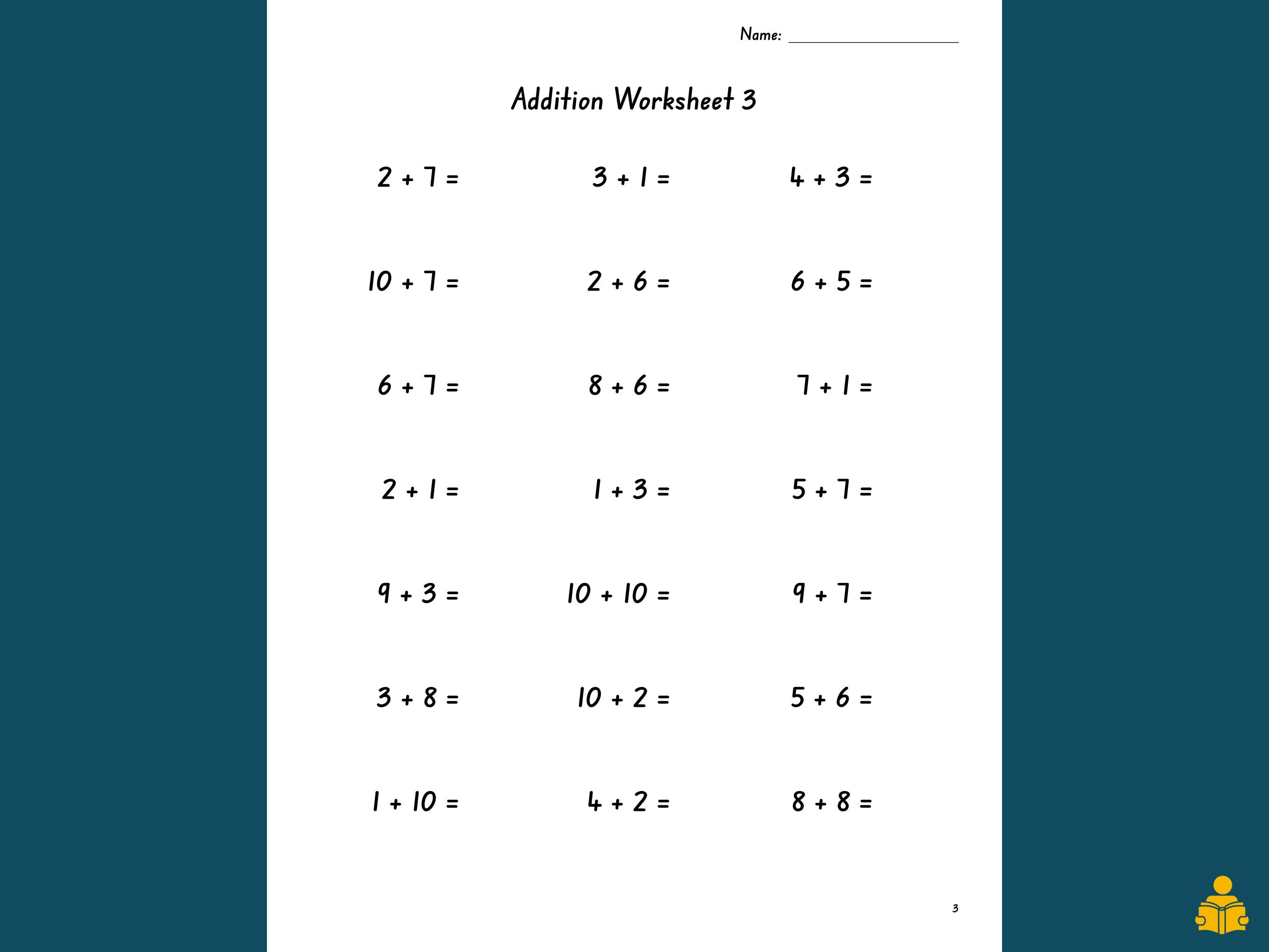 Addition Worksheet Problems, Single Digit Horizontal: 50 Printable ...