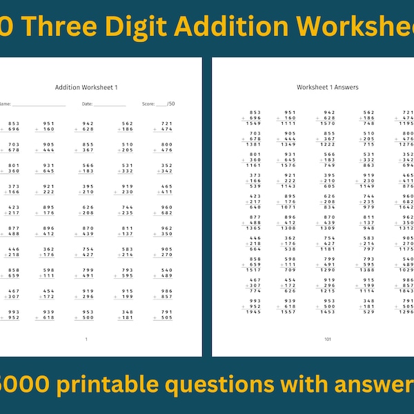 Addition Worksheets - Etsy