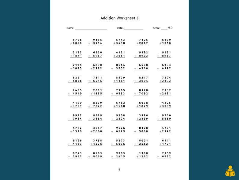 Four Digit Addition Worksheets: 100 Printable Pages With Answers ...