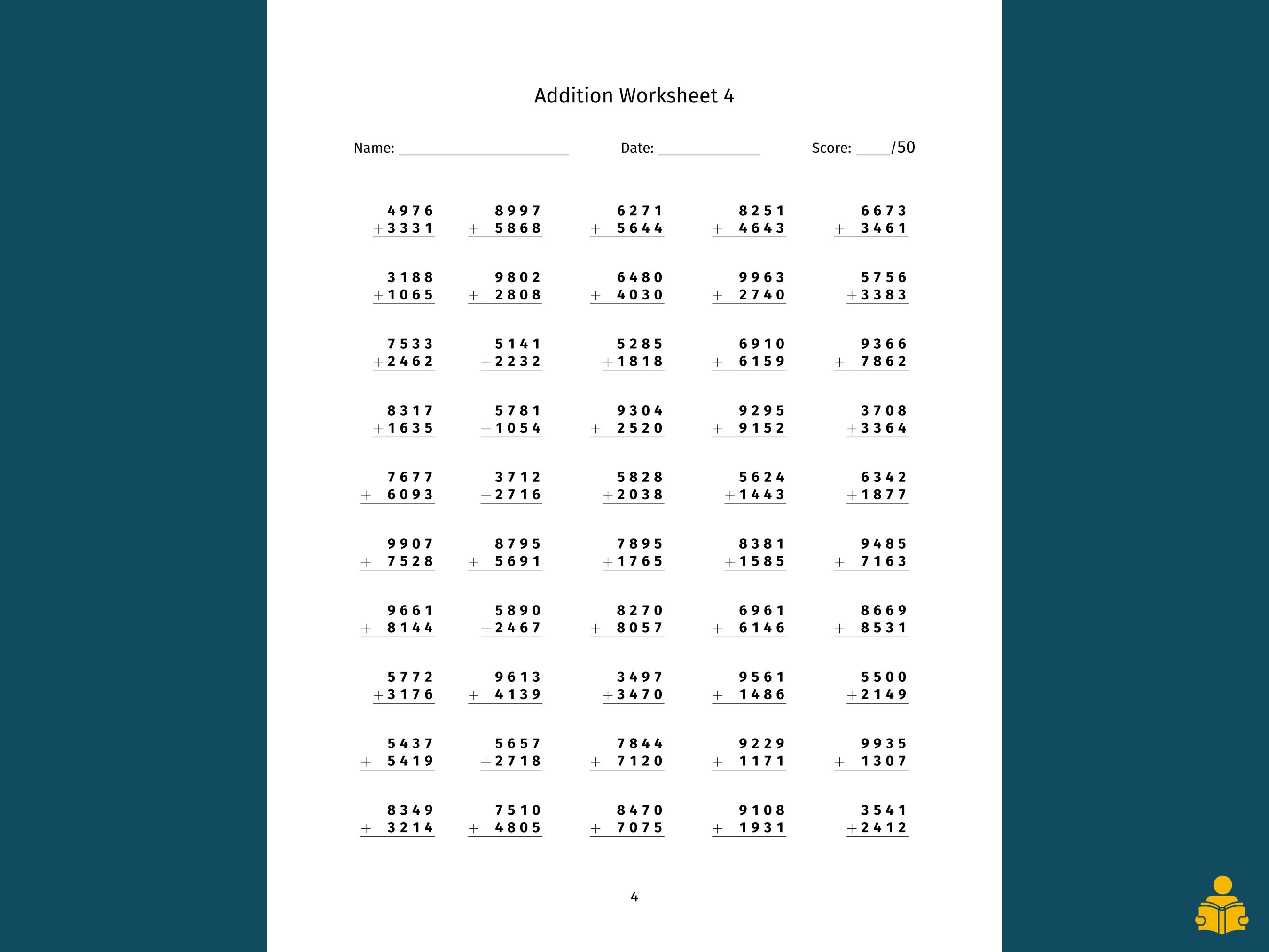 Four Digit Addition Worksheets: 100 Printable Pages With Answers ...