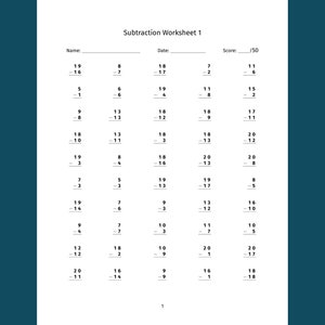 Subtraction Worksheet, Digits up to 20: 25 Printable Pages With Answers ...