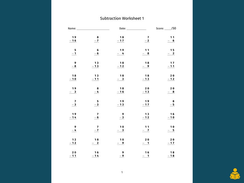 Subtraction Worksheet, Digits up to 20: 25 Printable Pages With Answers ...