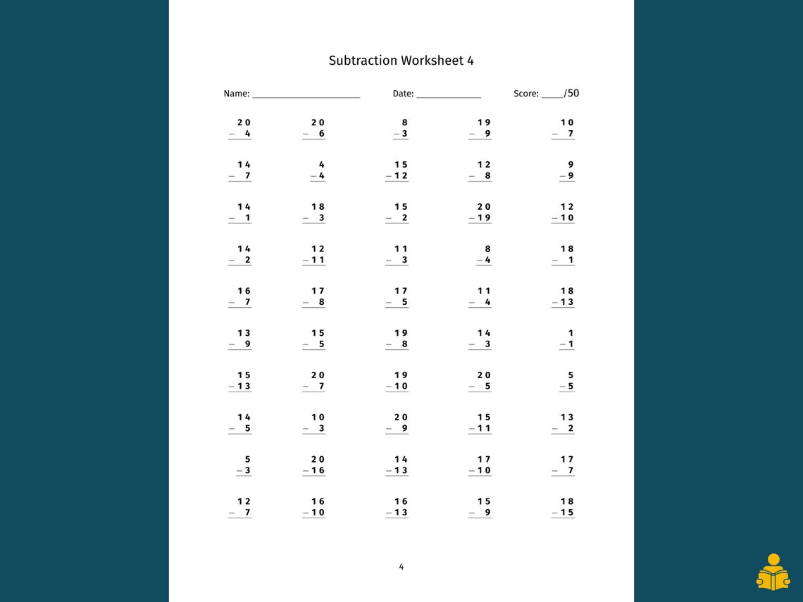 Subtraction Worksheet, Digits up to 20: 25 Printable Pages With Answers ...
