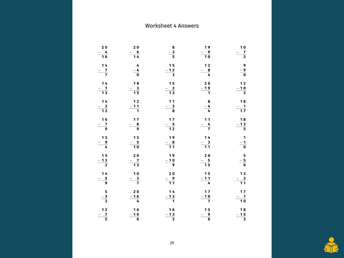 Subtraction Worksheet, Digits up to 20: 25 Printable Pages With Answers ...