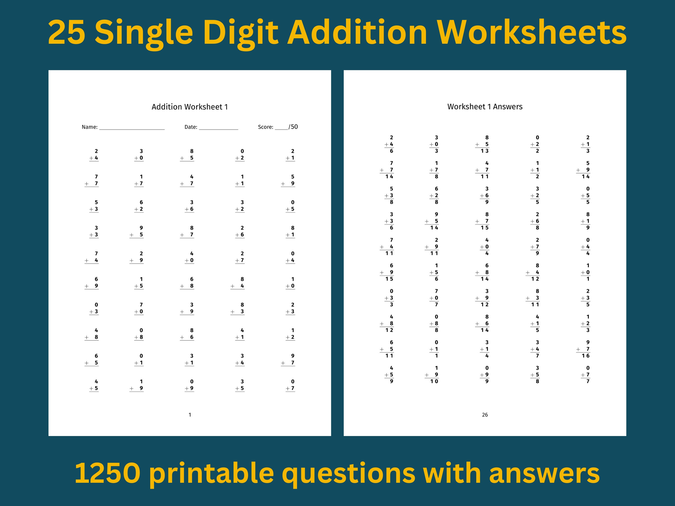 Addition Worksheet, Single Digit: 25 Printable Pages With Answers ...