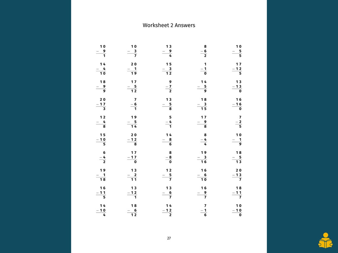 Subtraction Worksheet, Digits up to 20: 25 Printable Pages With Answers ...