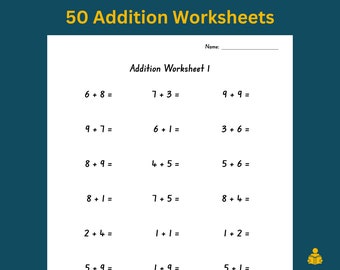 50 Single Digit Addition Worksheets - Etsy