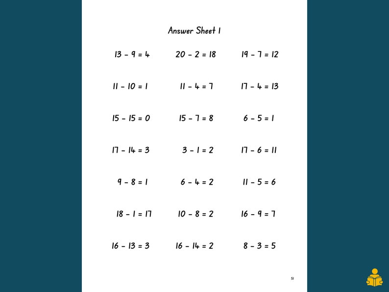 Horizontal Subtraction Worksheet Problems: 50 Printable Pages - Etsy