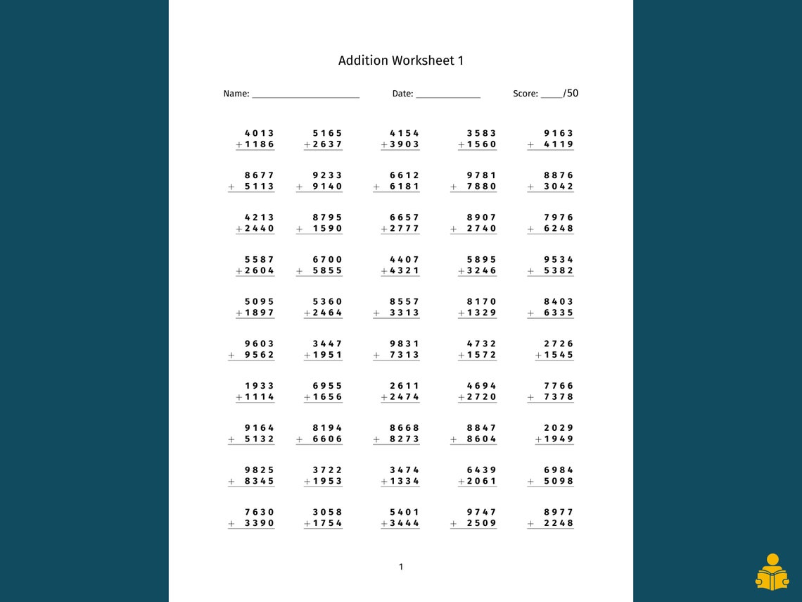 Four Digit Addition Worksheets: 100 Printable Pages With Answers ...