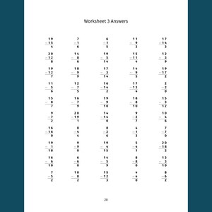 Subtraction Worksheet, Digits up to 20: 25 Printable Pages With Answers ...