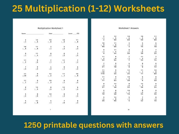 Math Worksheets Multiplication 1 12