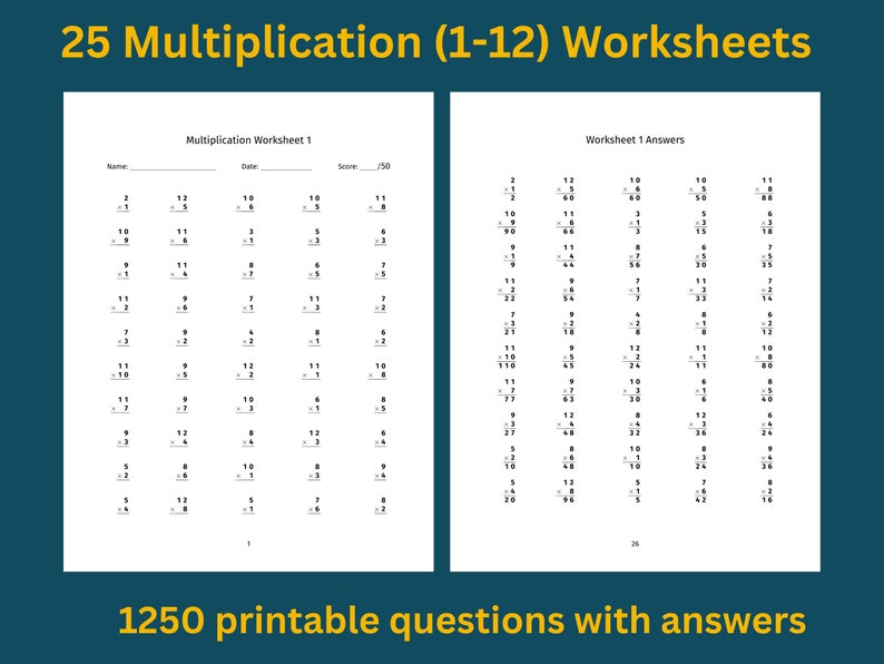 Multiplication Worksheets: 25 Printable Practice Sheets With Answers ...