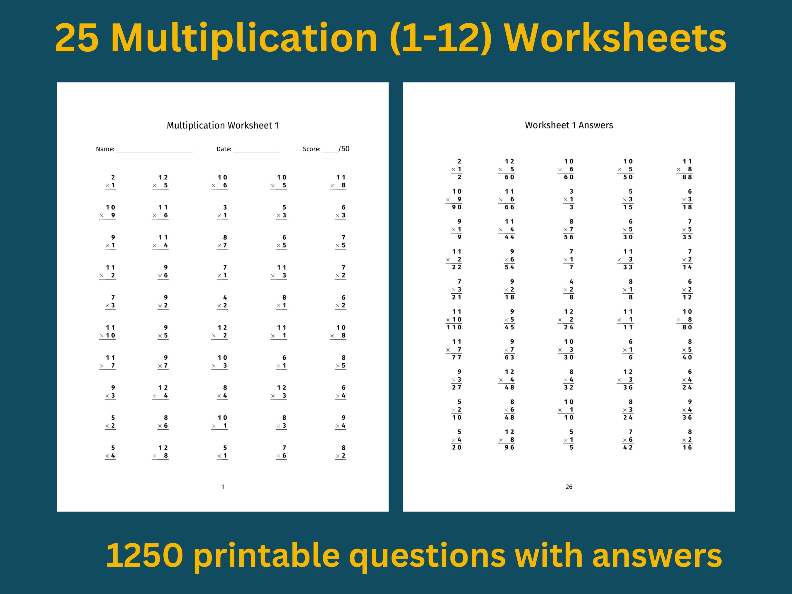 Multiplication Worksheets: 25 Printable Practice Sheets With Answers ...