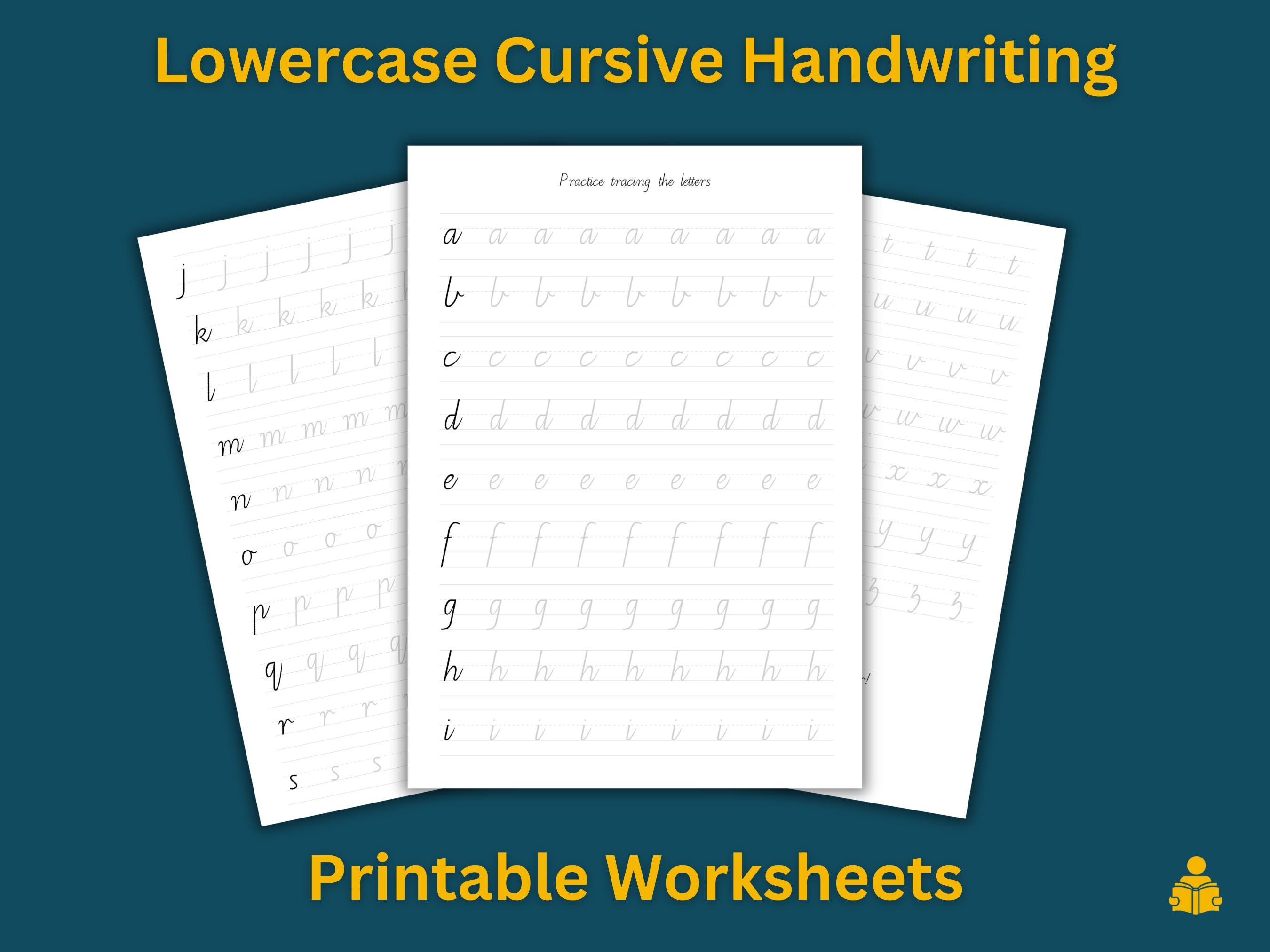 Lowercase Cursive Handwriting Practice Worksheets | Digital Download ...