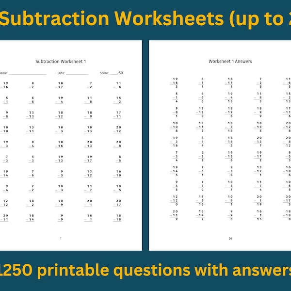 Math Worksheets up to 20 - Etsy