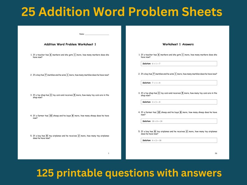 Addition Word Problems: 25 Printable Worksheets With Answers | Addition ...