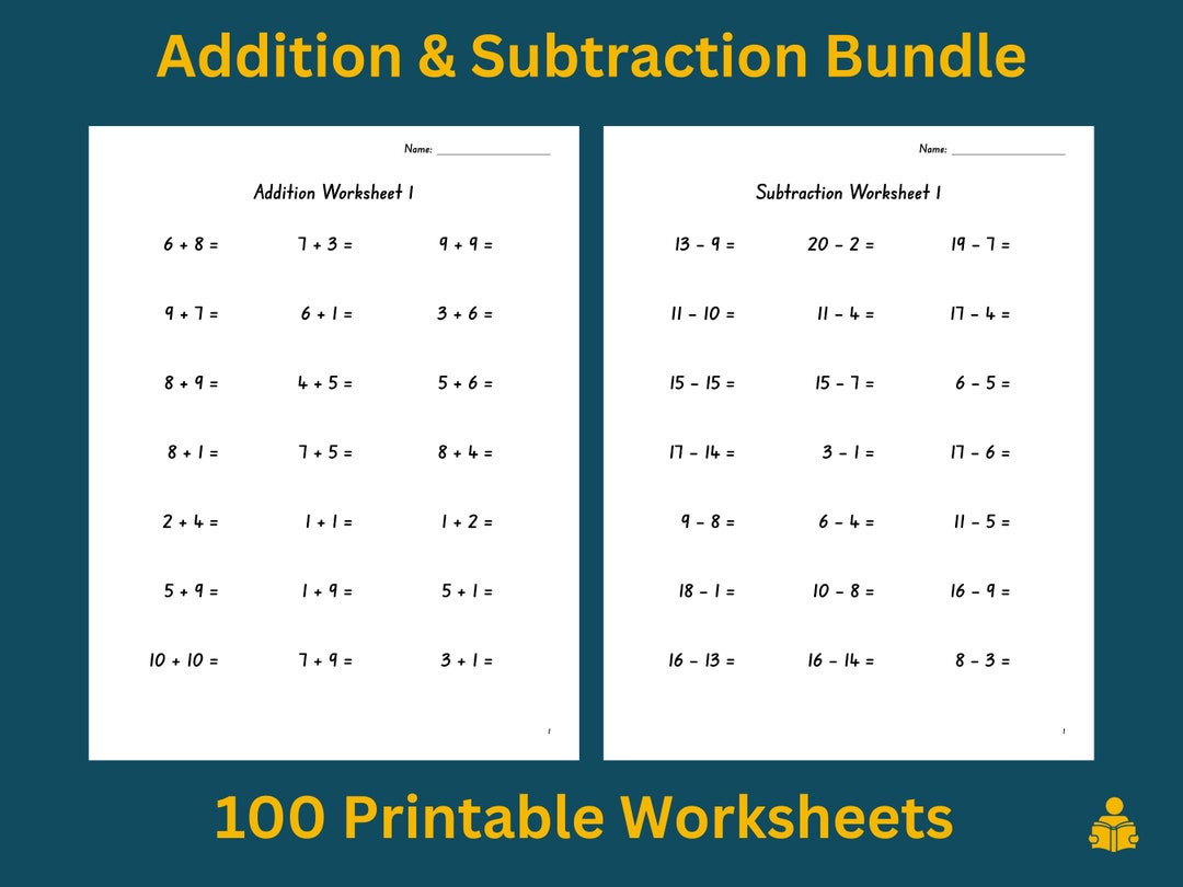 Addition and Subtraction Problem Bundle: 100 Printable Pages With ...
