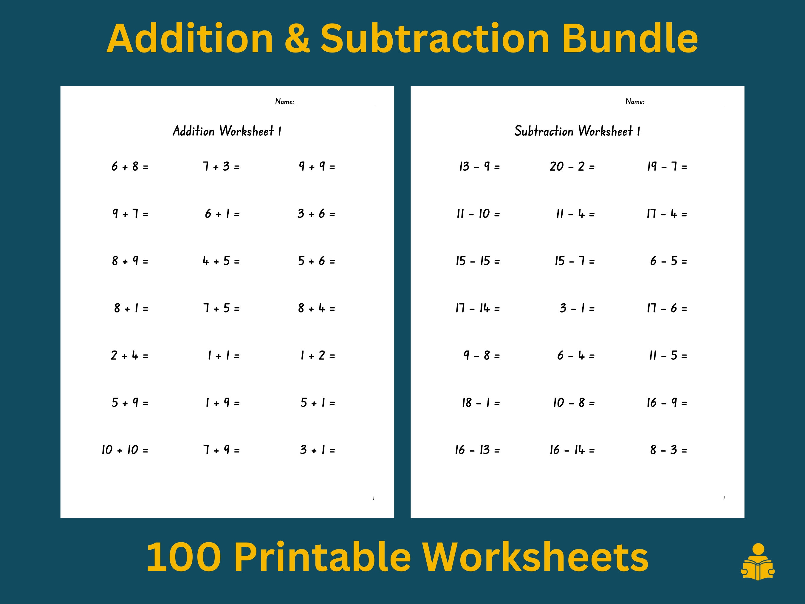 Addition and Subtraction Problem Bundle: 100 Printable Pages With ...