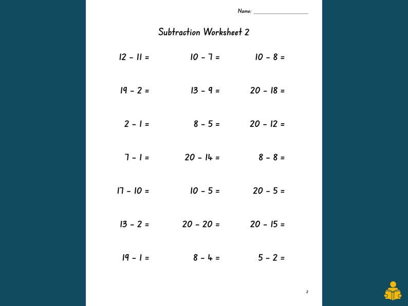 Horizontal Subtraction Worksheet Problems: 50 Printable Pages - Etsy