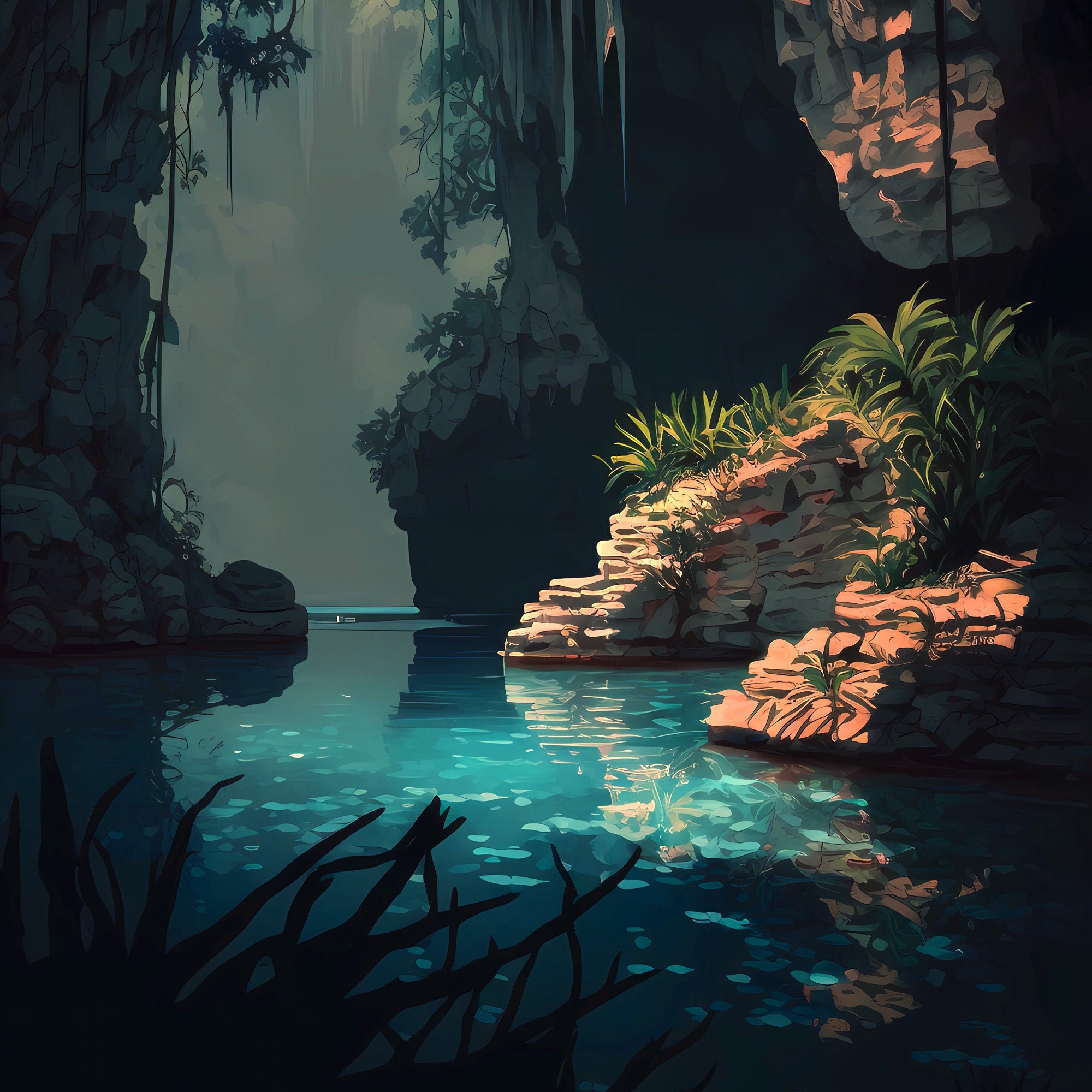 Cenotes Yucatan Peninsula Mexico Illustration Wall Art Mayan Ruins ...