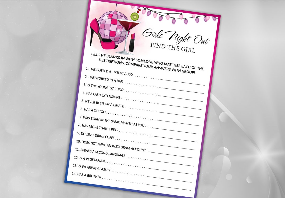 Find the Girl, Girls Night Out, Ladies Night, Party Game, Girls Night ...
