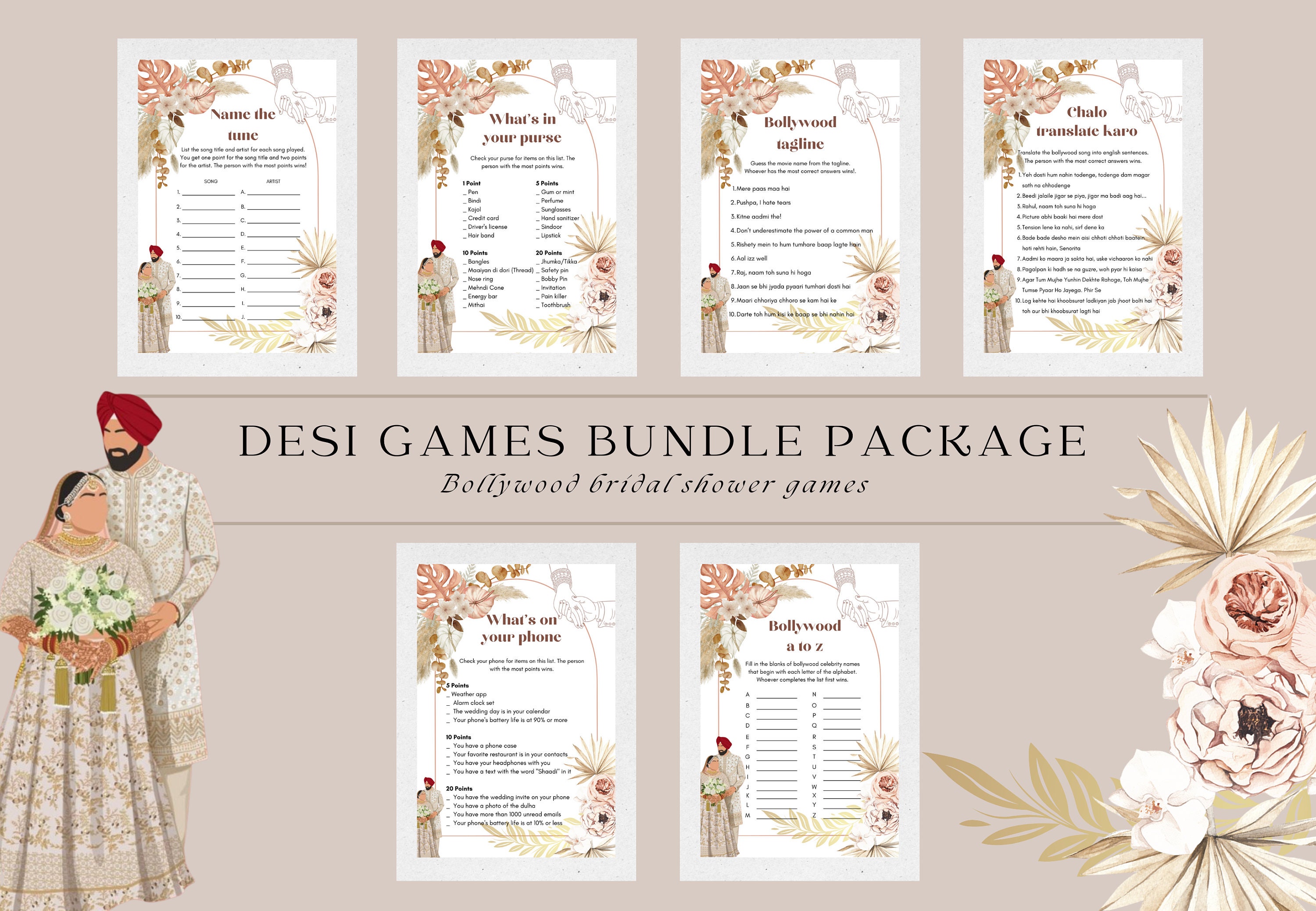 Desi Bridal Shower Games Bundle, Indian Bridal Shower, Bollywood Bridal ...
