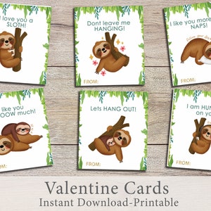 Printable Sloth Valentine Cards, Sloth Valentines Day Cards, Kids Day ...