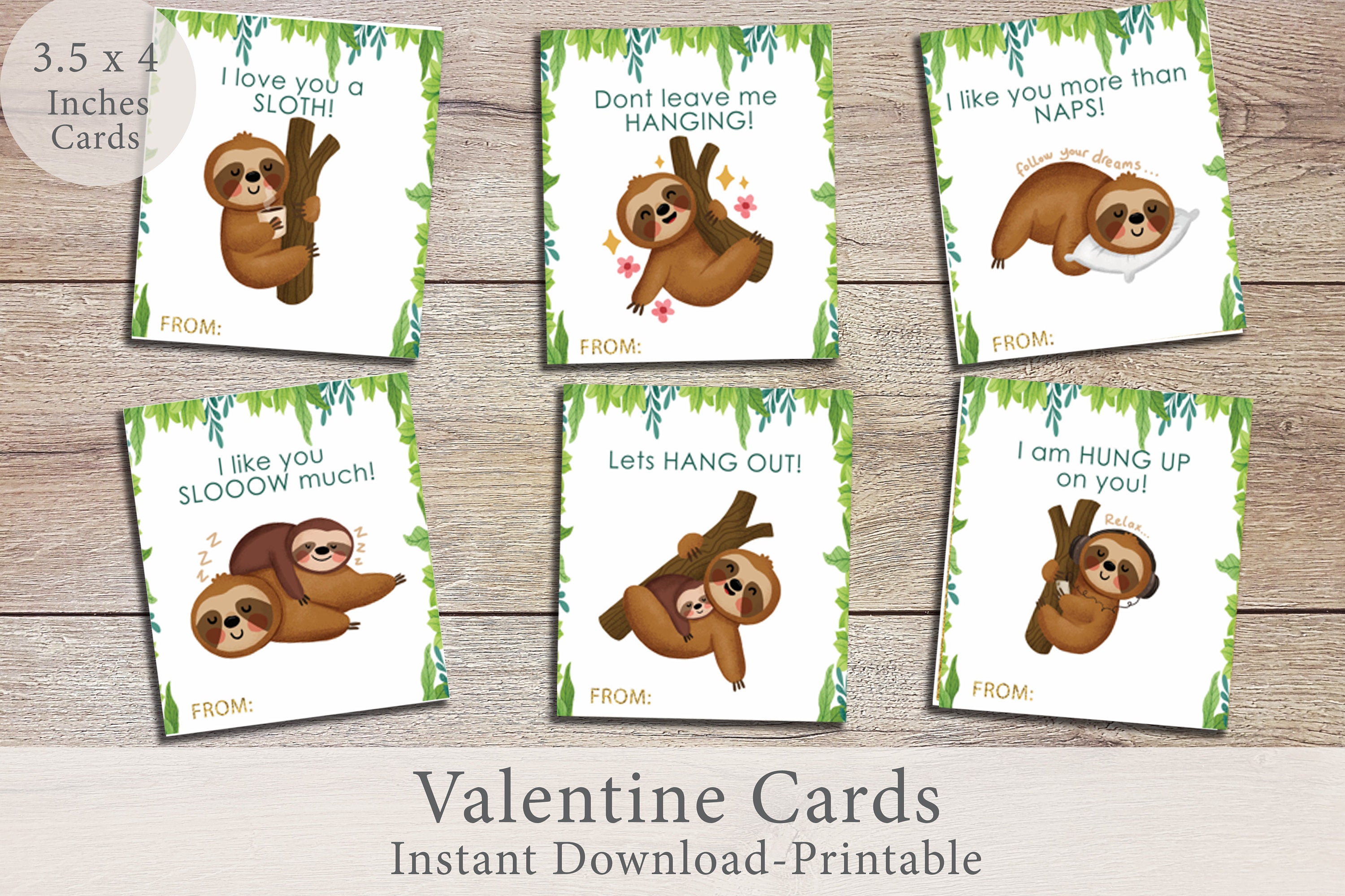 Printable Sloth Valentine Cards, Sloth Valentines Day Cards, Kids Day ...