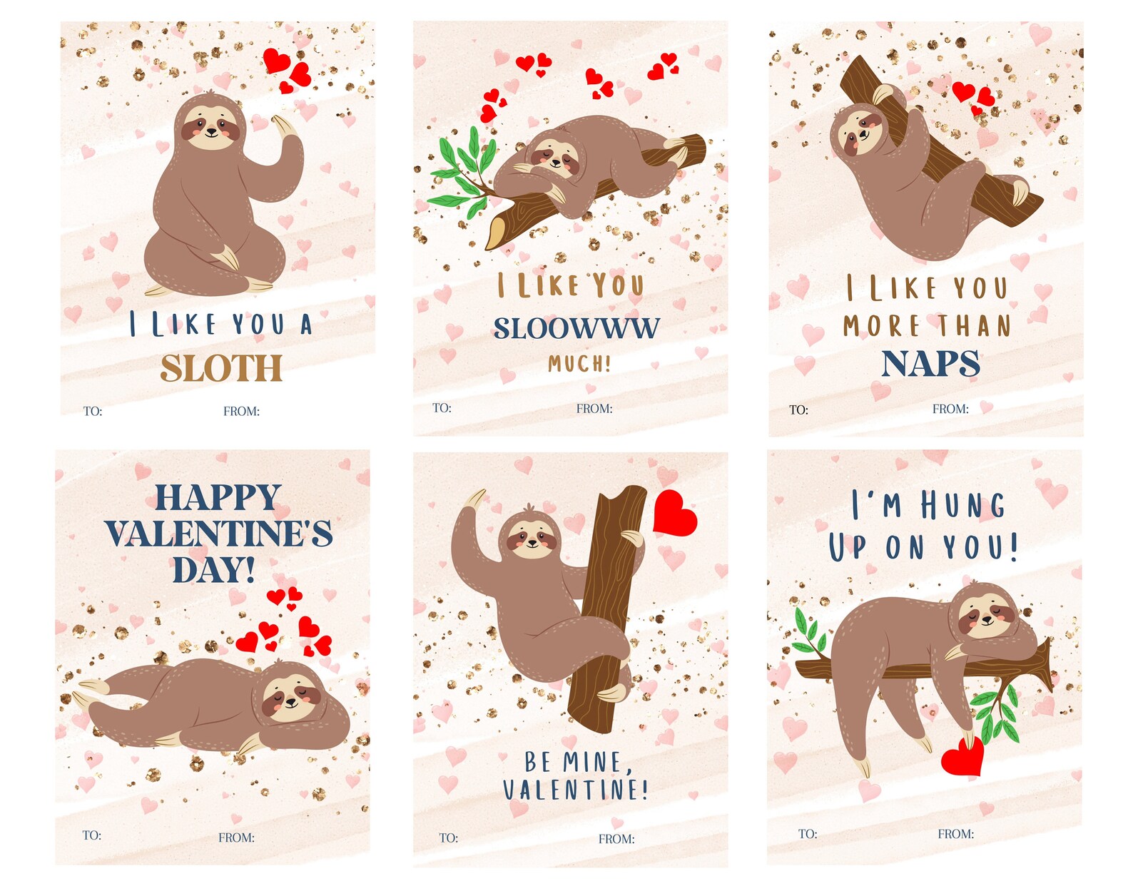 Printable Sloth Valentine Cards, Sloth Valentines Day Cards, Kids Day ...