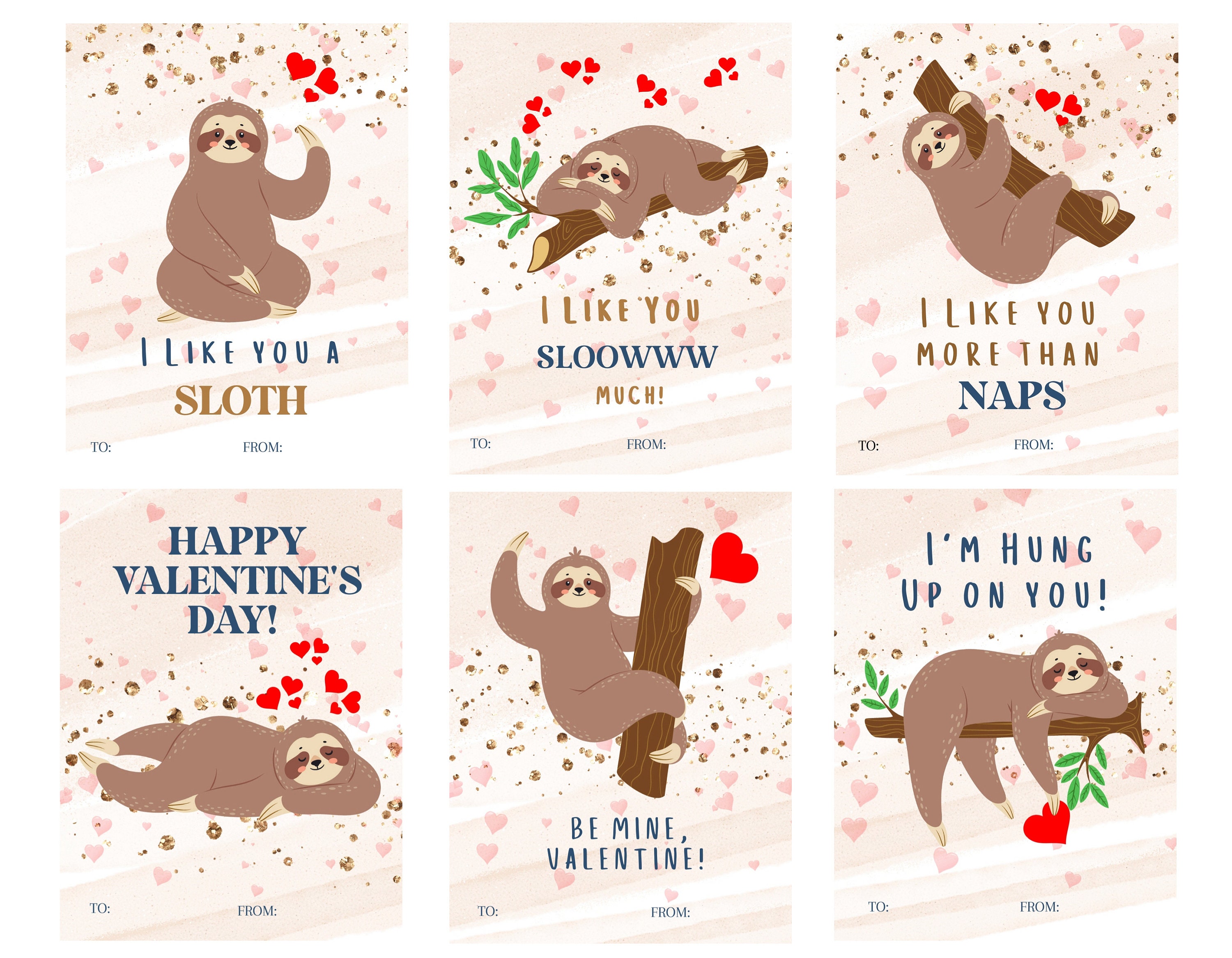 Printable Sloth Valentine Cards, Sloth Valentines Day Cards, Kids Day ...