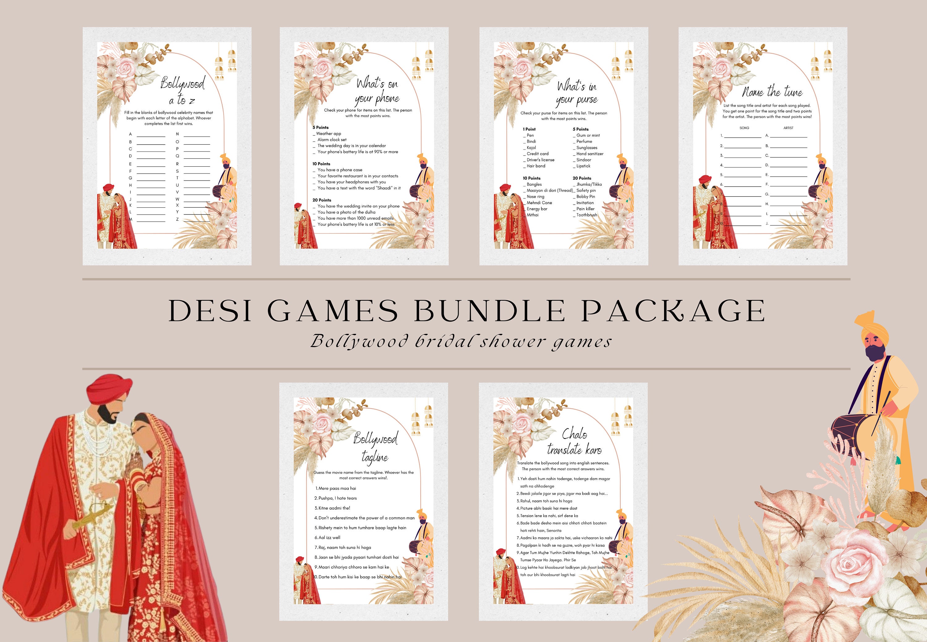 Desi Bridal Shower Games Bundle, Indian Bridal Shower, Bollywood Bridal ...