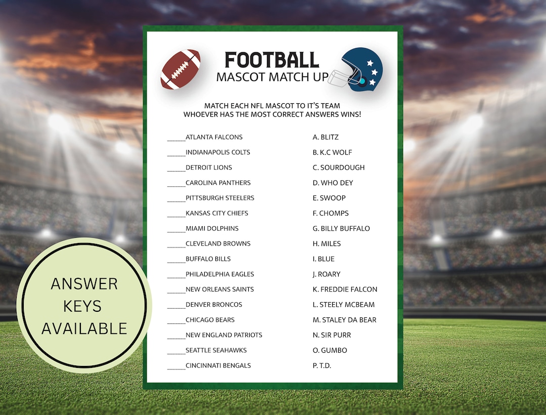 Football Mascot Matchup, Printable Football Games, Football Game ...