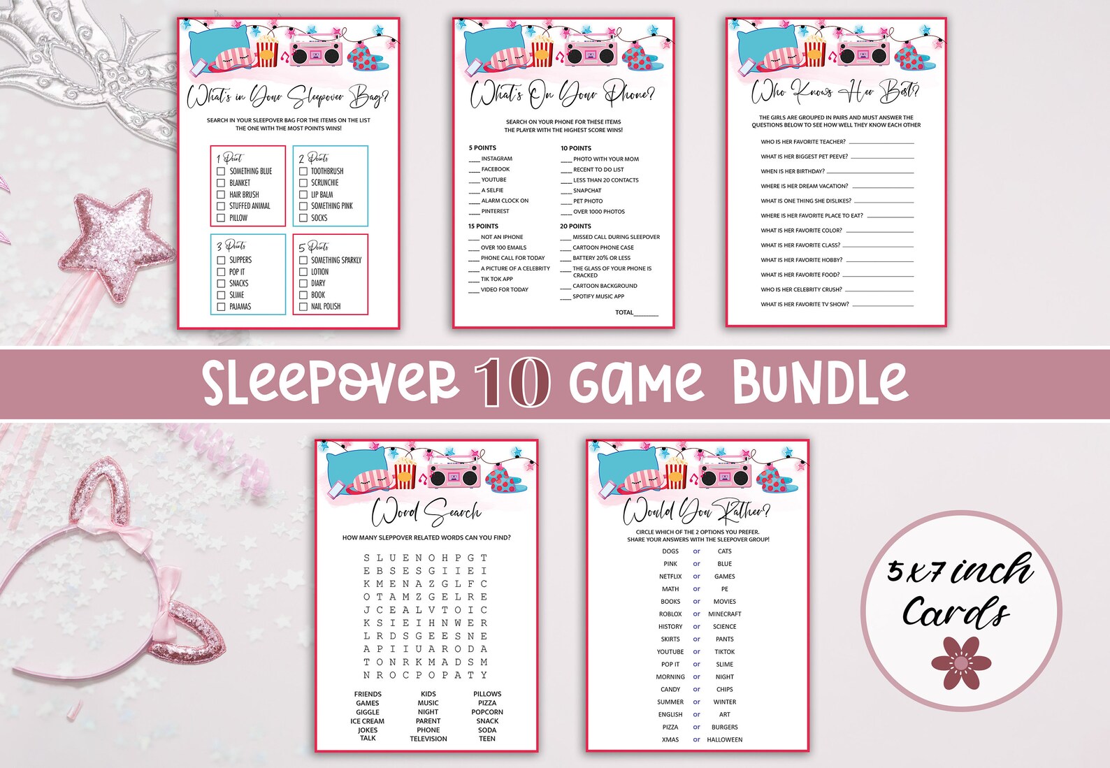 10 Sleepover Games Bundle, Sleepover Party Games, Slumber Party Games ...