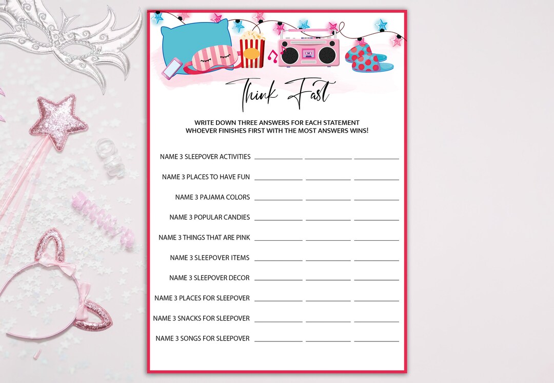 Think Fast,sleepover Games Bundle, Sleepover Party Games, Slumber Party ...