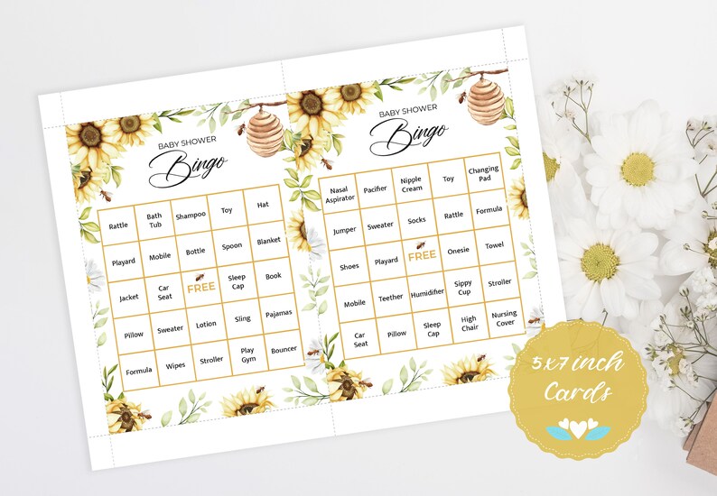Baby Bingo Cards, Busy Bee Honey and Flower Baby Shower Bingo Set, 30 ...