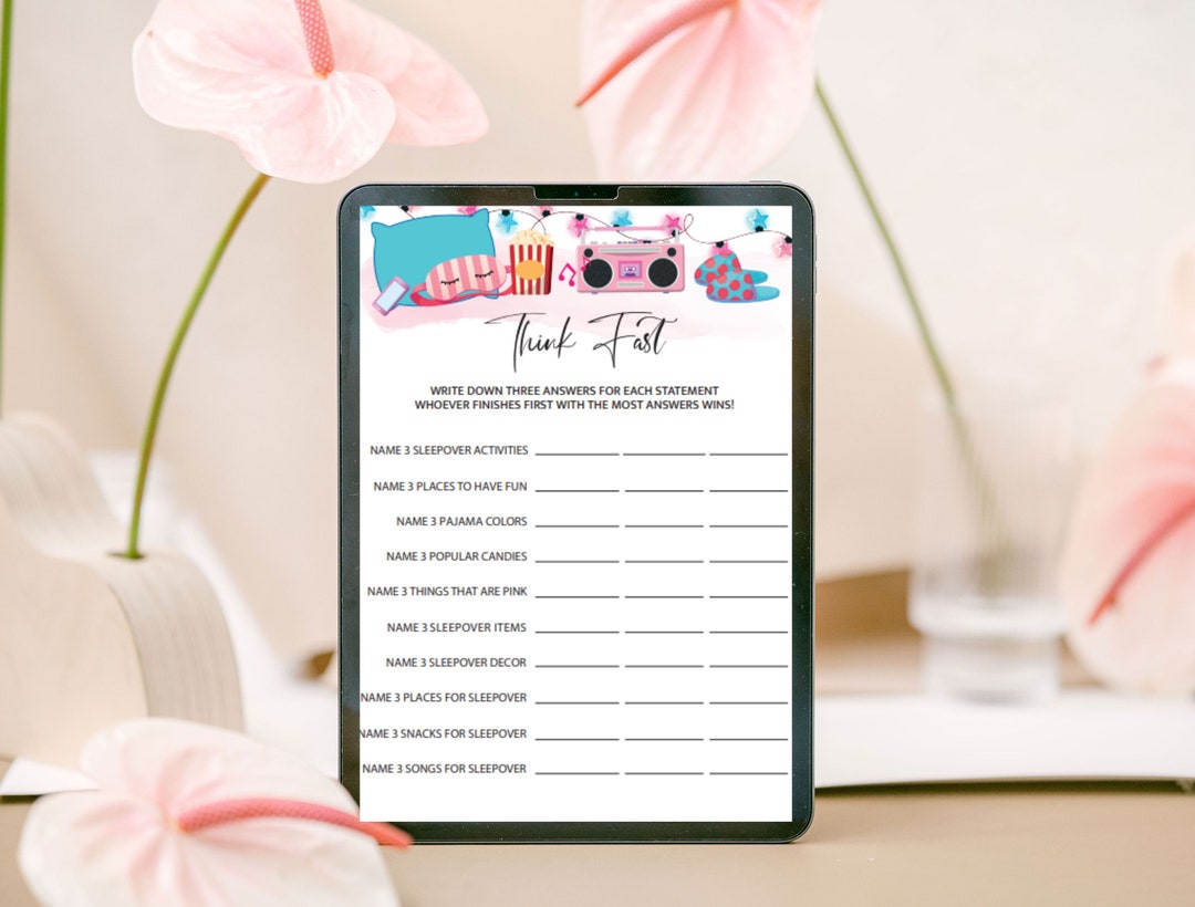 Think Fast,sleepover Games Bundle, Sleepover Party Games, Slumber Party ...