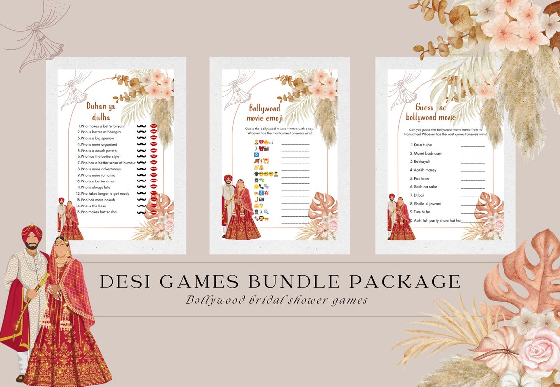 Desi Bridal Shower Games Bundle, Indian Bridal Shower, Bollywood Bridal ...